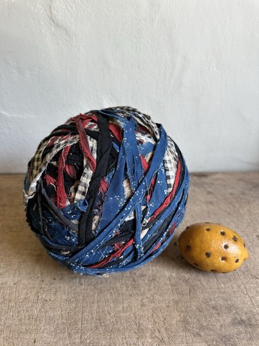 Huge Antique Handmade Thick Solid Rag Ball Textile BEST Blue Calico ...
