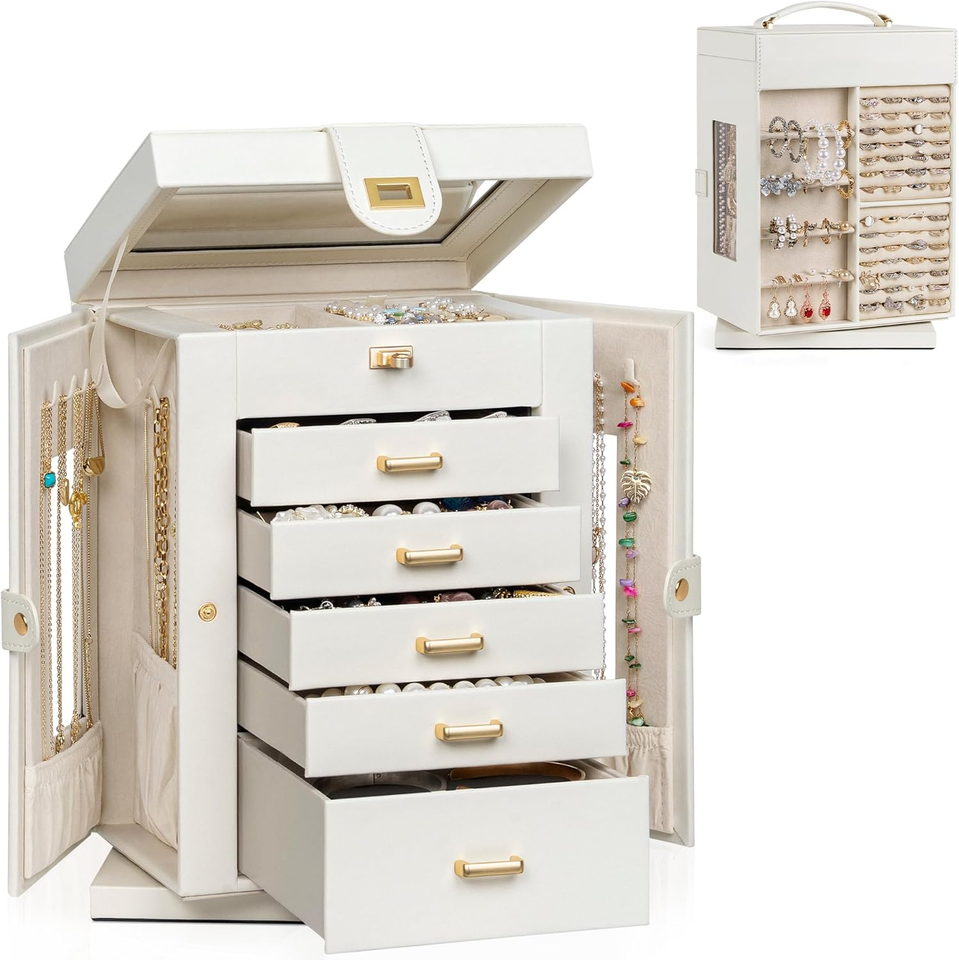 Jewelry Box 6-Tier Organizer Functional 360° Rotating Jewelry Storage ...