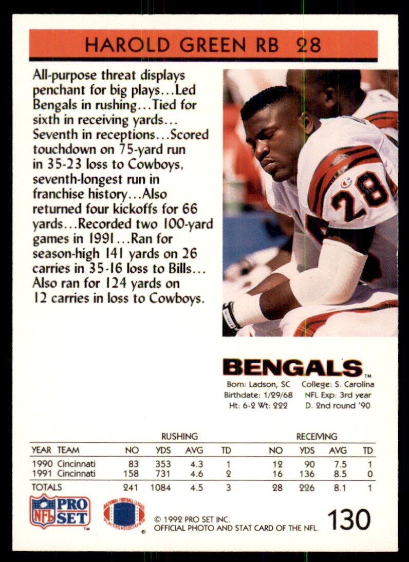 1992 Pro Set Harold Green Cincinnati Bengals #130 | eBay