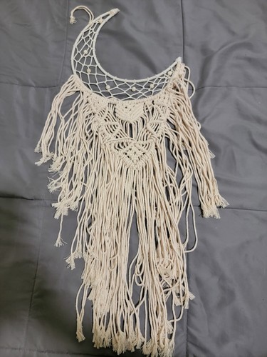 Bohemian Vintage Macramé Half Moon Tasseled Wall Hanging Woven Tapestry ...