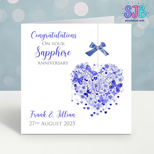 45th Anniversary Card, Personalised, Sapphire Wedding Anniversary Card ...