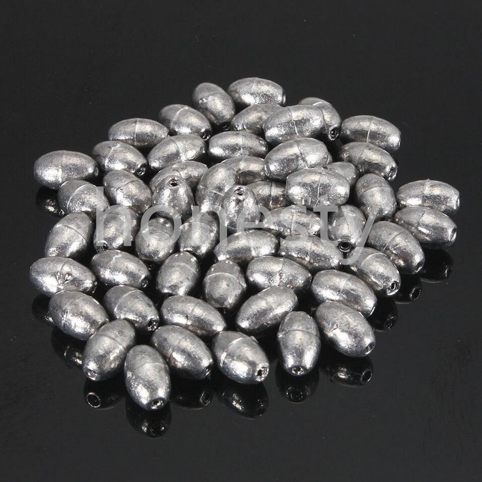 50pc Olive Shape Weights Lead Sinkers Pure Lead Making Sea Fishing ...
