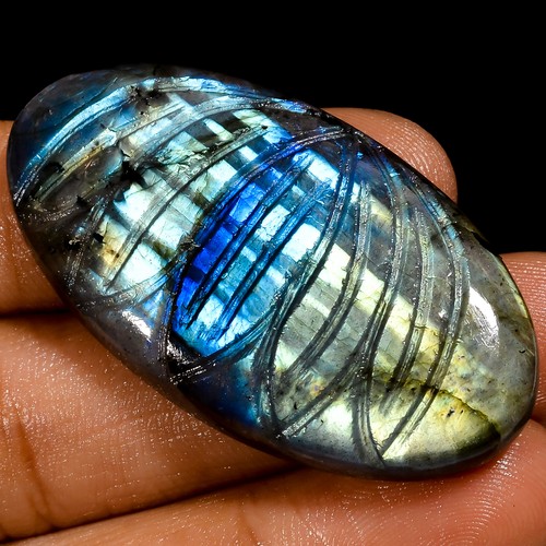 100% Natural Labradorite Oval Shape Carved Loose Gemstone 65 Ct ...