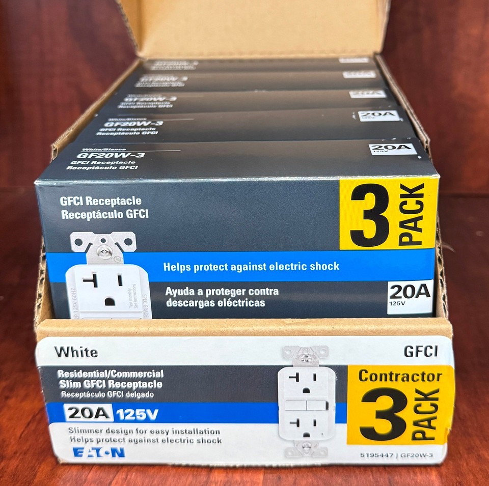 15-Pack Eaton 20A 125V GFCI Outlets, White Slim Design Duplex ...