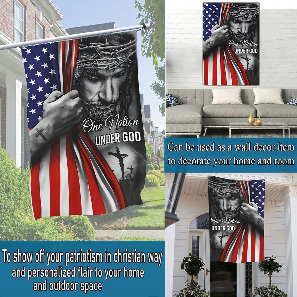 One Nation Under God Flag Christian Jesus American Flags for Outside ...