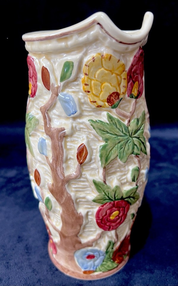 Tony Wood “Indian Tree” Vintage Embossed Tall Ceramic Jug or Vase 8.6 ...