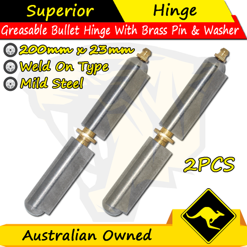 200mm x 23mm Mild Steel Greasable Weld On Bullet Hinge Brass Pin&Washer ...