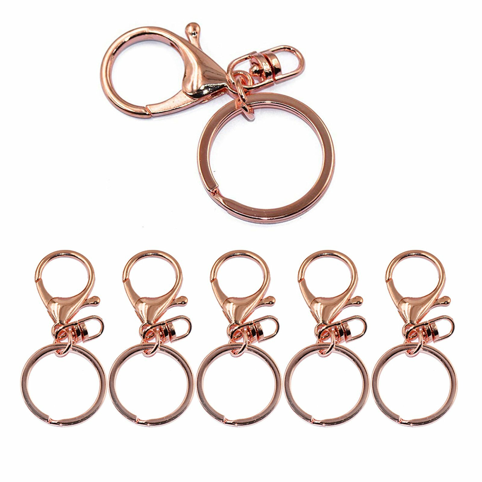 10PCS Rose Gold Swivel Lobster Clasp Trigger Keychain Key Ring Split ...