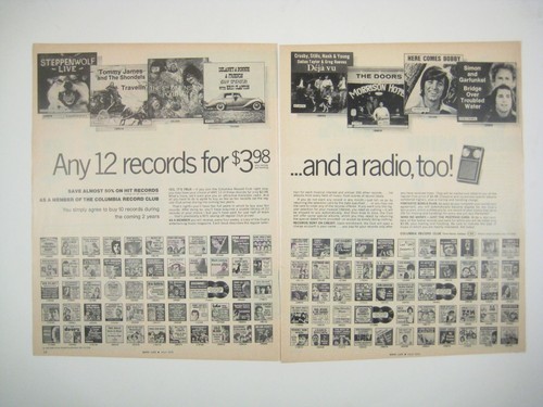 Vintage Columbia Record Club Print Ad for 12 Vinyl Records 1970 2 Page ...