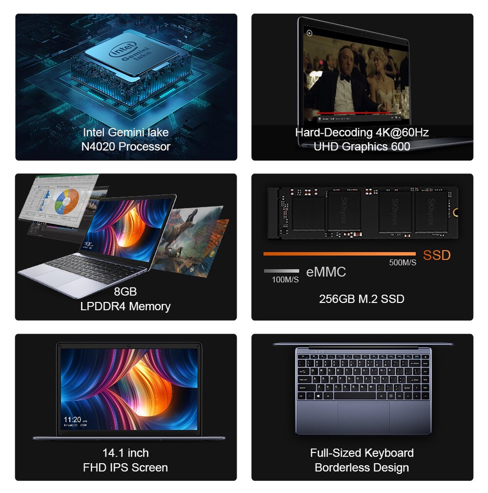 CHUWI Laptop Windows HeroBook GemiBook CoreBook Pro/Plus/X Intel PC 8/ ...