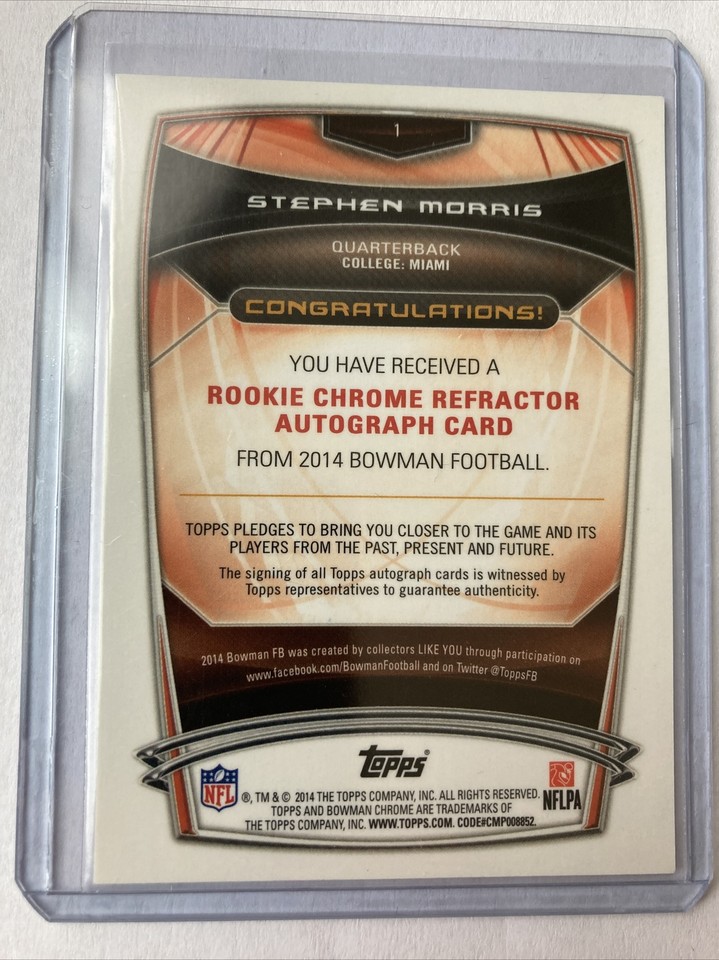2014 TOPPS CHROME REFRACTOR AUTO AUTOGRAPH STEPHEN MORRIS ROOKIE CARD ...