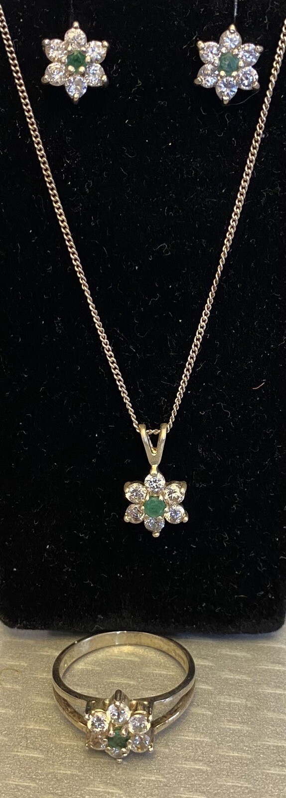 Vintage Avon Sterling Silver Set Flower Pendant Neckl… - Gem