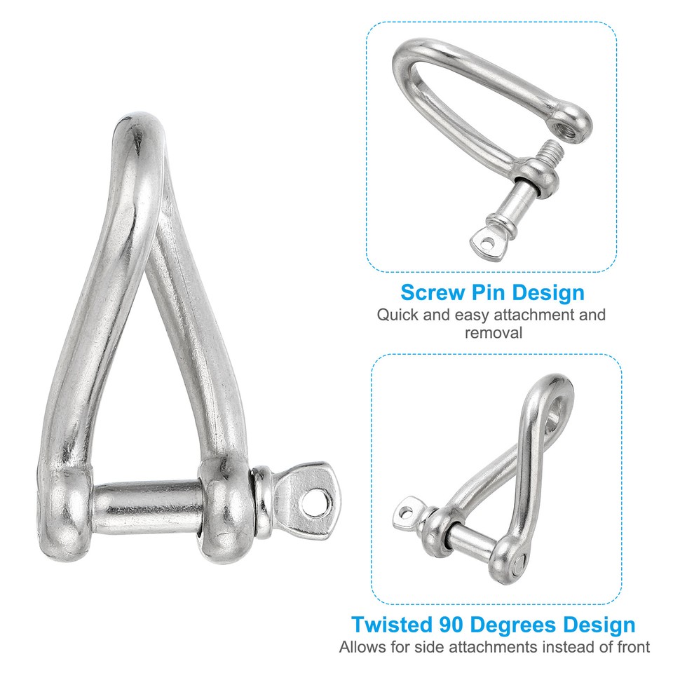 3/16" 5mm Stainless Steel Twist Shackle, 4 Pack Mini Hook Screw Pin ...