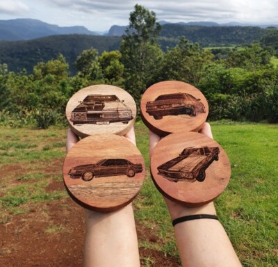 Custom Engraved Car Coaster Set Personalised Muscle Car Hot Rod Man ...