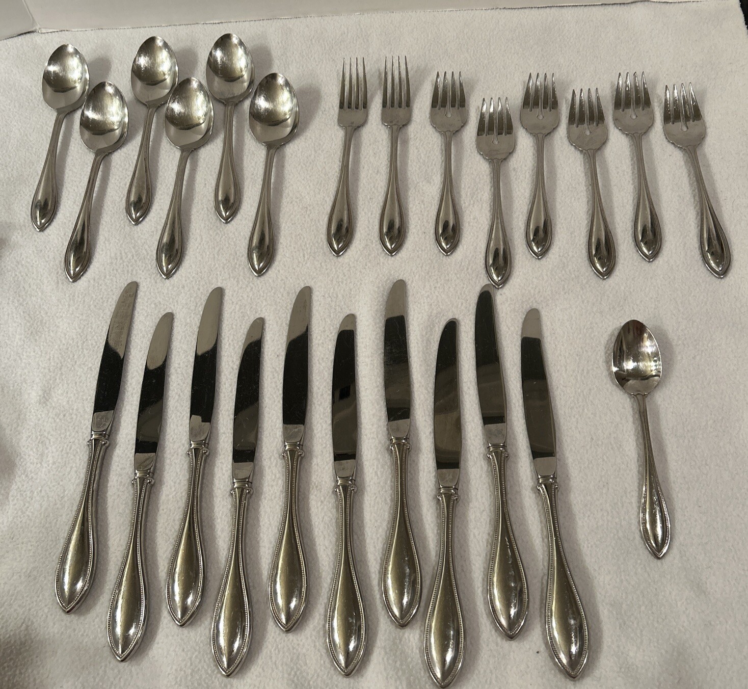 25 pc Oneida Arbor American Harmony Glossy Beaded Stainless Flatware ...