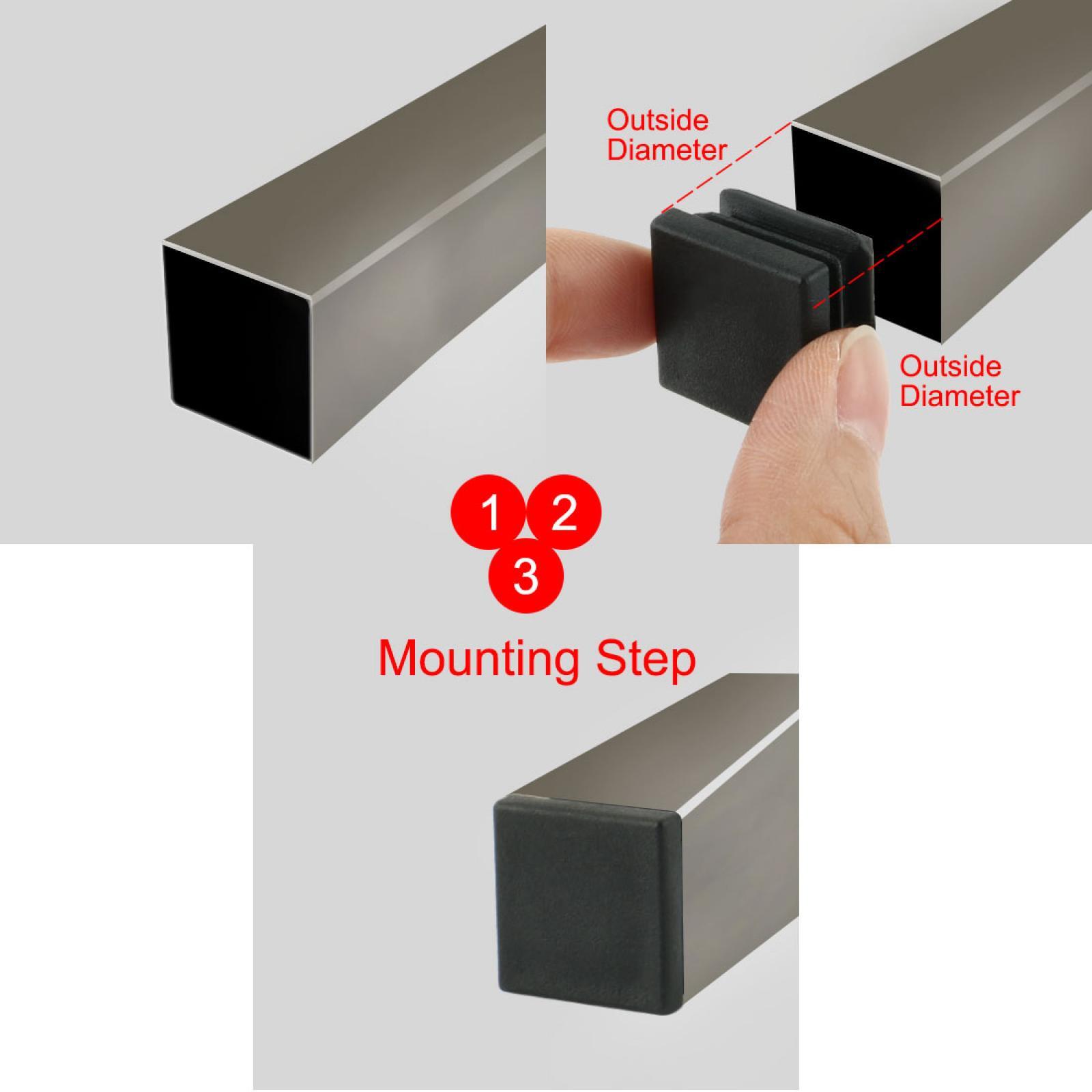 24 Pcs Black Plastic End Caps 32mm x 32mm Square Ribbed Tubing Tube ...