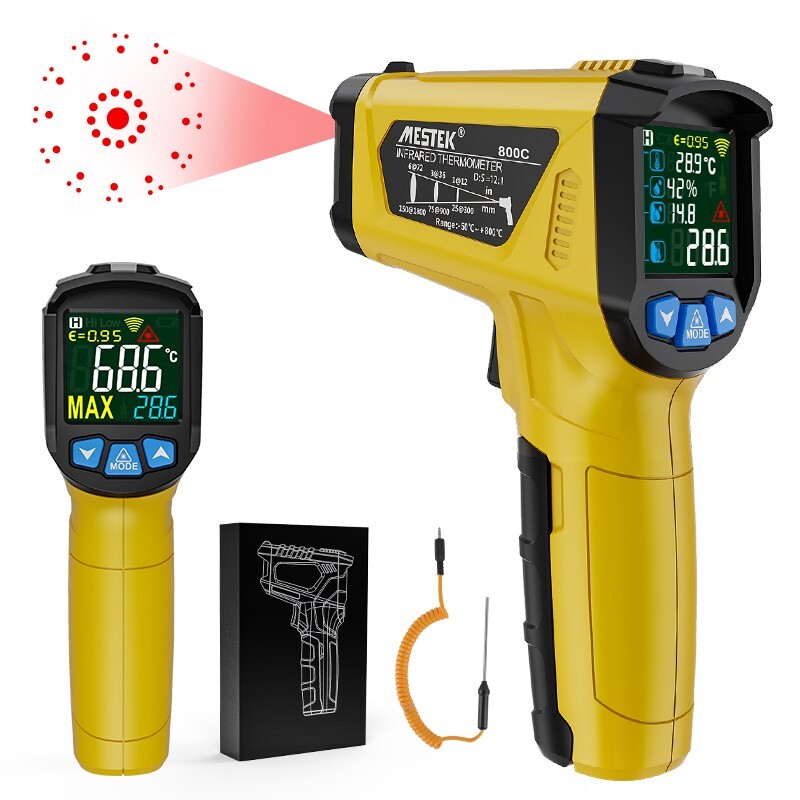 800C Digital Infrared Thermometer -50-800℃ Temperature Meter Emissivity ...