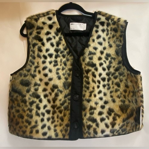 ASOS Faux Fur Vest Brown Leopard Animal Print Quilted Inside Size Small ...