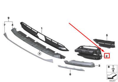 NEW BMW X3 G01, F97 FRONT RIGHT BUMPER GRILLE COVER 7422946 51117422946 ...