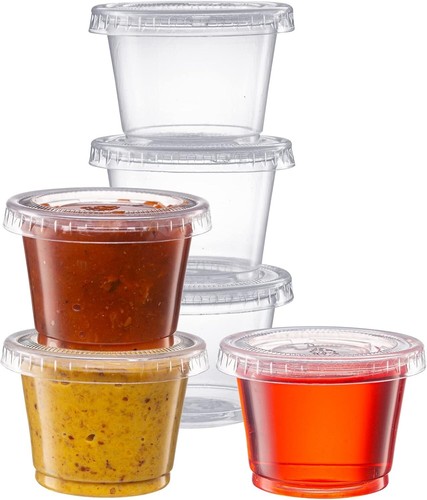 4 oz Plastic Clear Disposable Portion Cups with Lids for Sauce Cup BPA ...