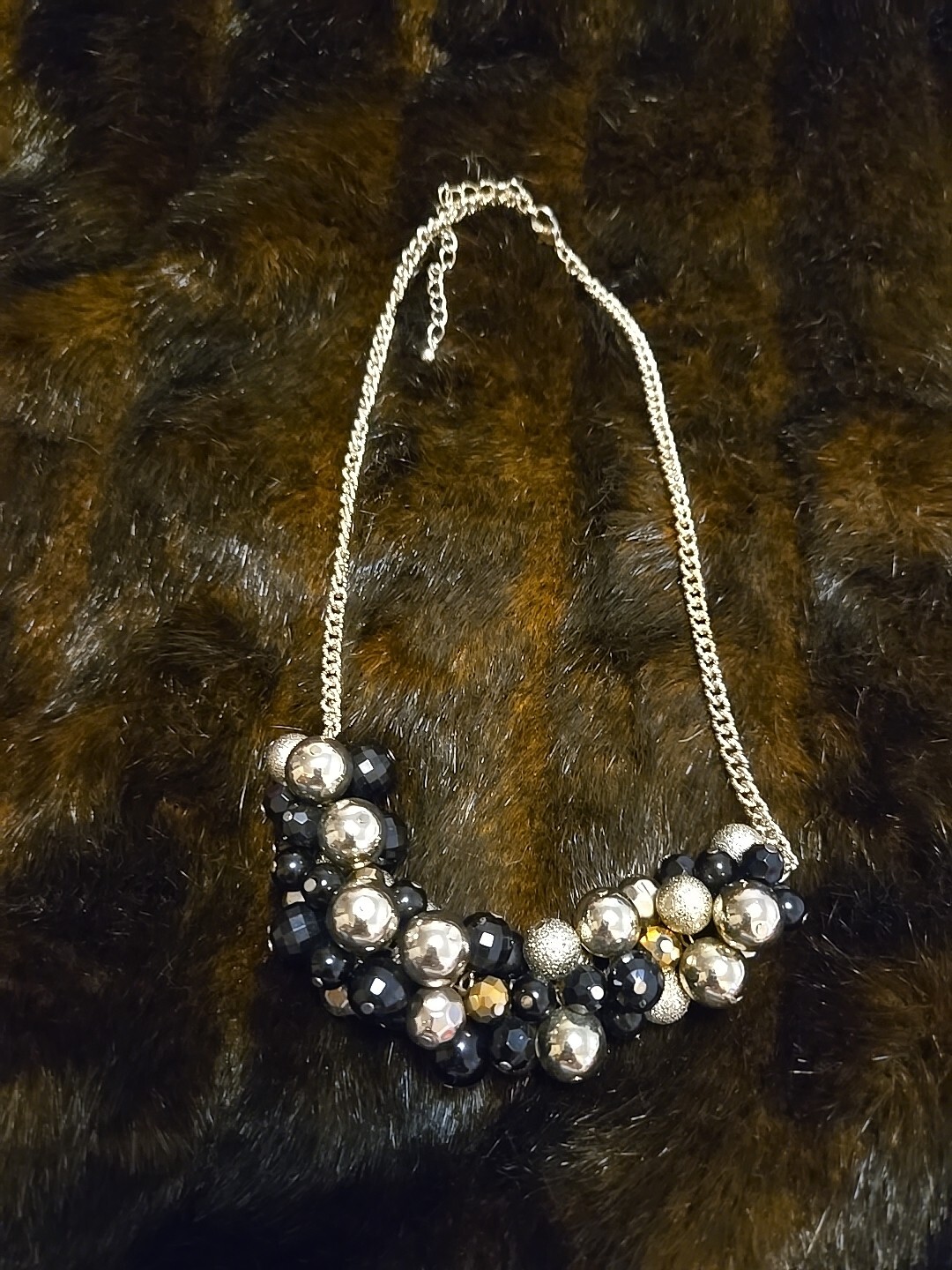 Gold,Silver And Black Toned Beaded Cluster Necklace,… - Gem