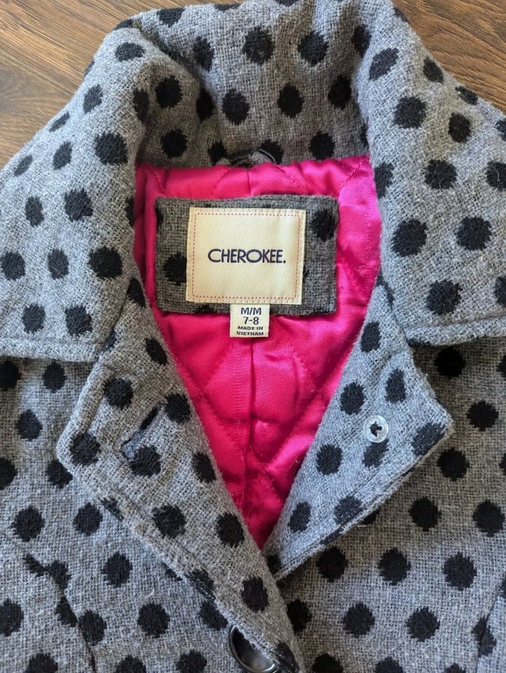 Size 7 8 Cherokee Gray Black Polka Dot Winter Girl Jacket Warm Coat ...