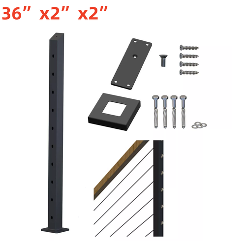 36"x2"x2"x0.12" Cable Railing Post Deck Railing Pre-Drilled Angled ...