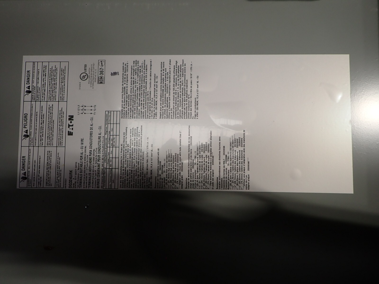 New Surplus EATON DG324URK 200 amp 240v NON Fused 3R OUTDOOR Disconnect ...