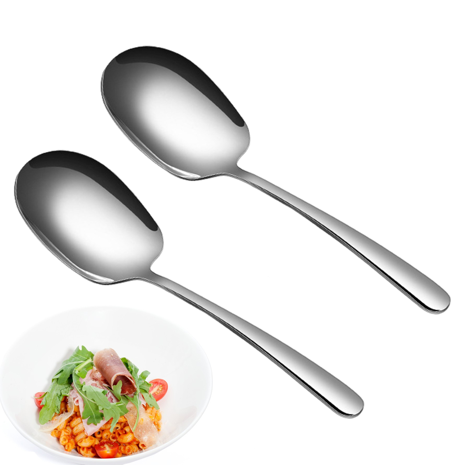 2pcs With Long Handle Serving Spoon Cutlery Stainless Steel Tableware ...