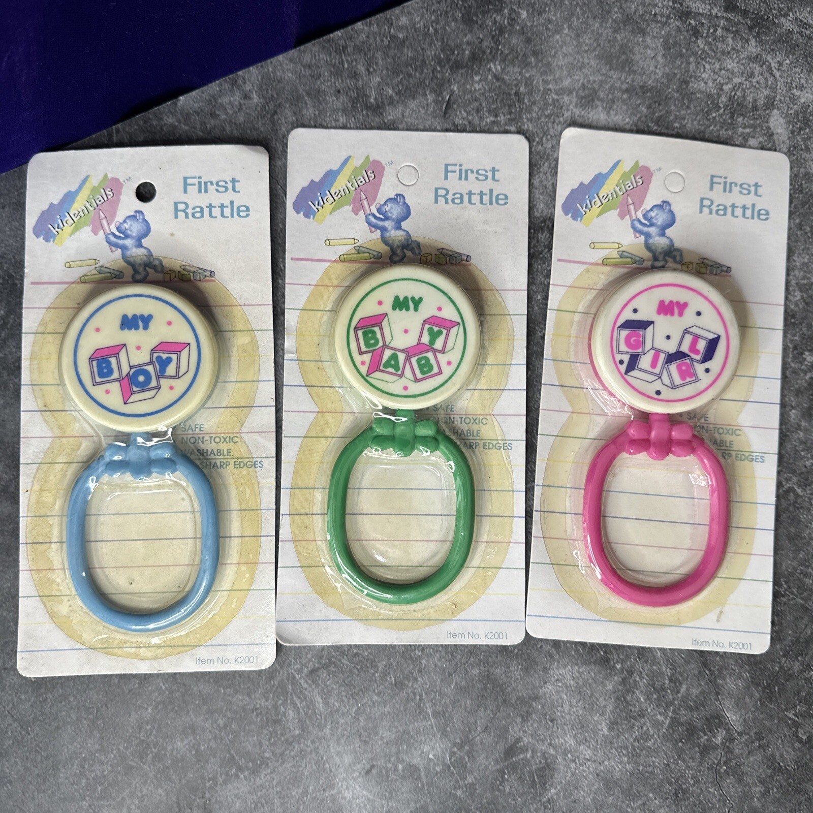 Lot Of 3 Vintage 1987 New Baby Rattles New Old Stock Girl Boy Gender ...