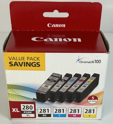 Authentic Canon PGI-280XL Black & CLI-281 Color 5 Pack Ink Cartridges ...