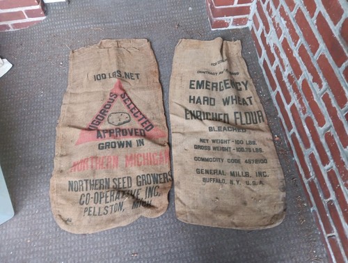 VINTAGE LOT OF 2 BURLAP SACKS BAGS NORTHERN POTATO GENERAL MILLS FLOUR ...