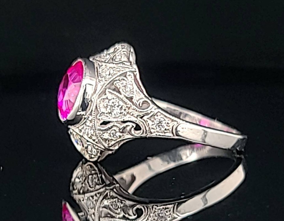 Vintage 14k White Gold Engagement Ring 2.92CT. Gem Pink Sapphire Round Cut | eBay