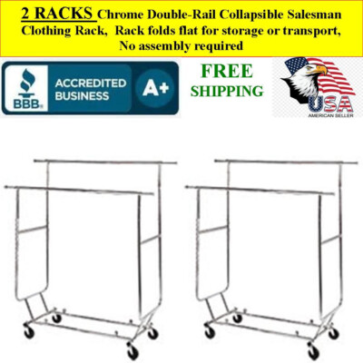 2 RACKS Chrome Double-Rail Collapsible Salesman Clothing Rack with ...