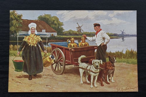 Vintage Postcard Dutch Milk Maid & Cart & Dogs Holland Unposted Artist ...