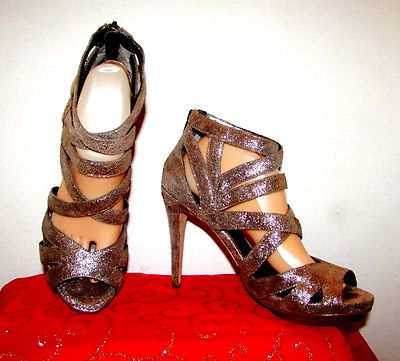 DKNY MARCEY SZ 9.5/40.5 RED METALLIC BRONZE STRAPPY PLATFORM BACK ZIP ...
