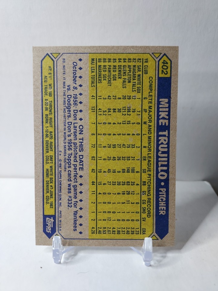 1987 Topps Baseball #402 Mike Trujillo Seattle Mariners | eBay