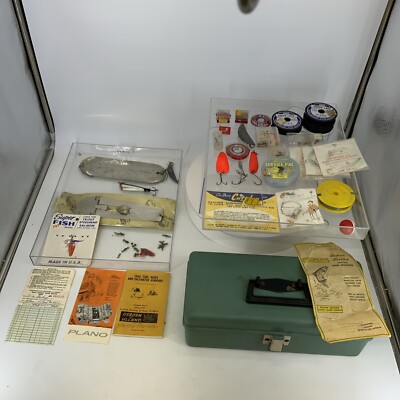 Vintage Plano Fishing Tackle Box With Tackle Hooks Lead Flasher Salmon ...