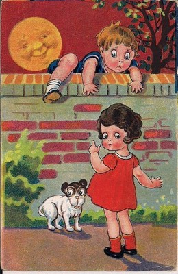 Fantasy Moon, Boy & Girl w Cat, Children, Paper Man-in-the-Moon 1930 | eBay