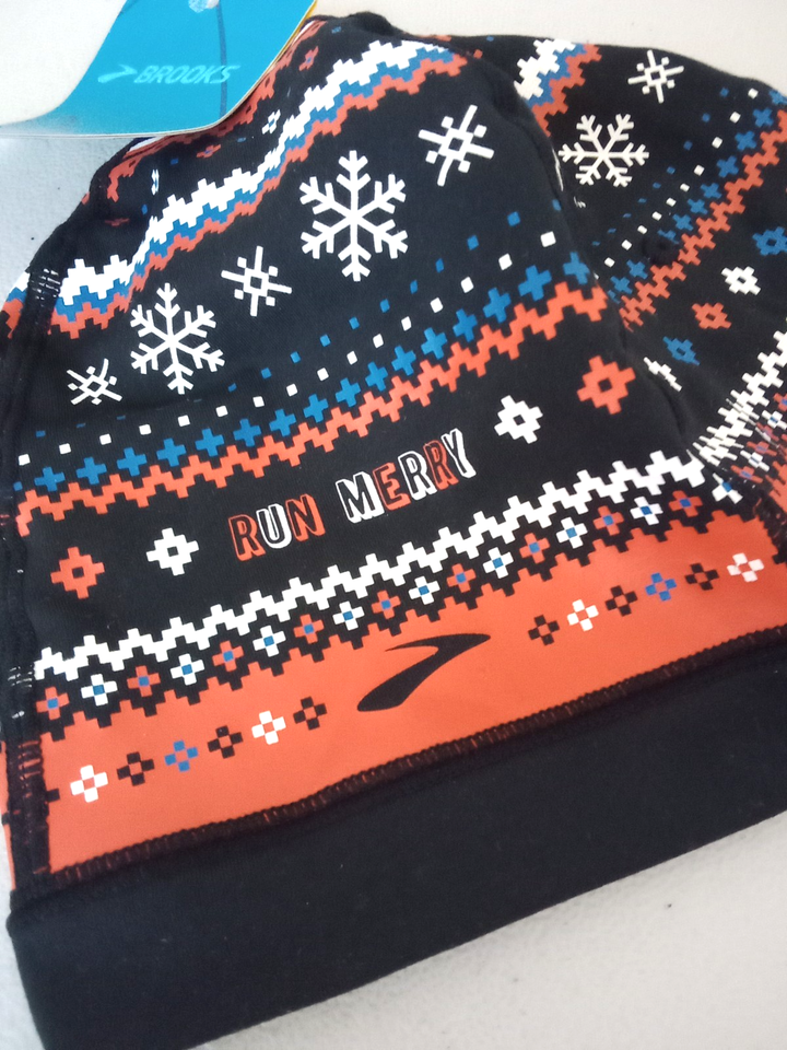 BROOKS Ugly Christmas Sweater Beanie 'RUN MERRY' Hat OSFA Red + Black ...