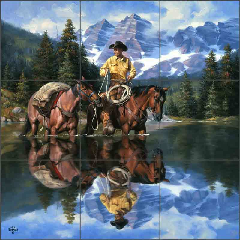 Western Cowboy Horses Kitchen Tile Backsplash Ceramic Jack Sorenson Art ...