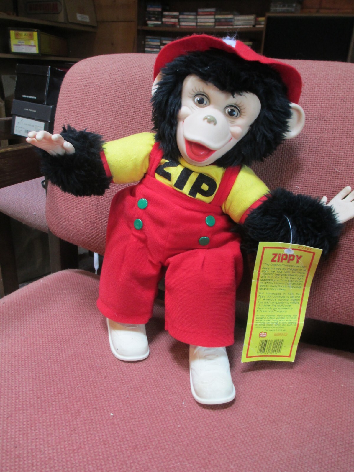 ZIPPY THE CHIMP DOLL, BY FUN FARM/DAKIN, BEEN IN BAG, INSIDE CABINET ...