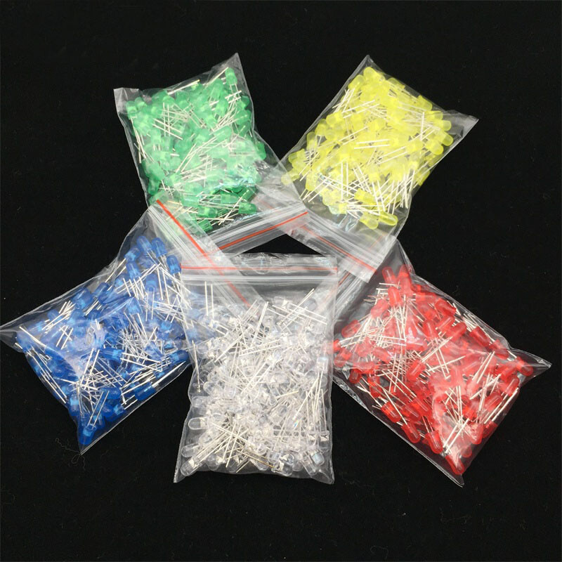 10 100 1000pcs 5mm diode 2pin Round white/red/blue/green/yellow LED ...