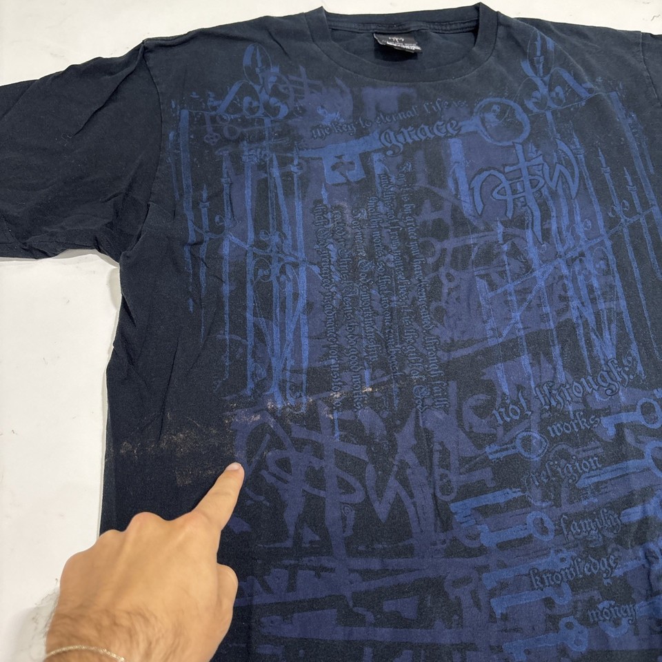 vtg Y2K NOTW faithfulness Graphic AOP Shirt Not of This World Black XL ...