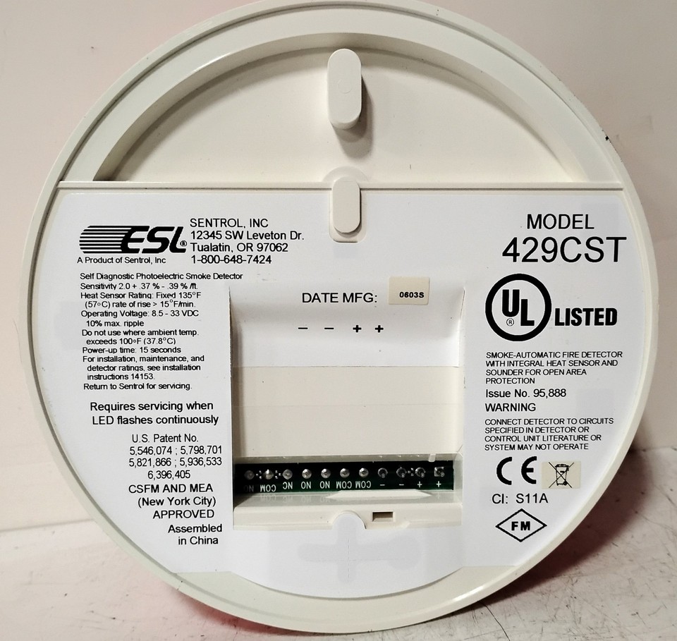 GE ESL 429CST 12-24 V DC 2-Wire Smoke Detector w/ Built-In Sounder ...