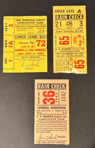 Lot of 3 1960-1962 MLB Ticket Stubs - Multiple HOFers - Willie Mays ...