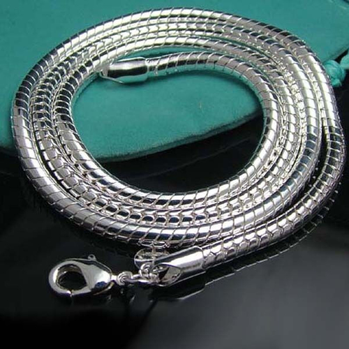 Men's Jewelry 925Sterling Silver Snake Bone Chains Necklace 4MM 16" -24 ...
