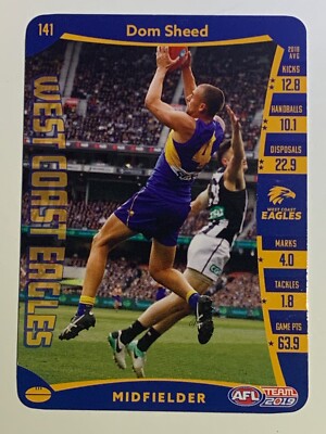 2019 AFL Teamcoach Common Card 'Dom Sheed' West Coast Eagles #141 ...