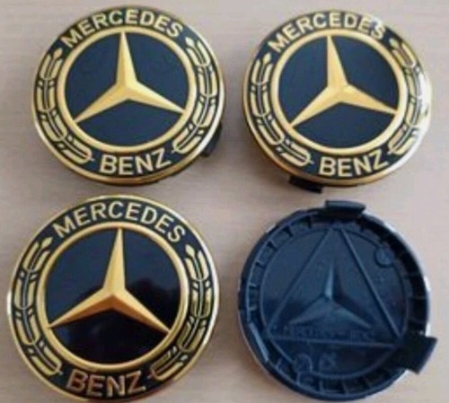 Set of 4 75mm Wheel Center Caps Hubcaps Emblem Gold Black for Mercede s ...