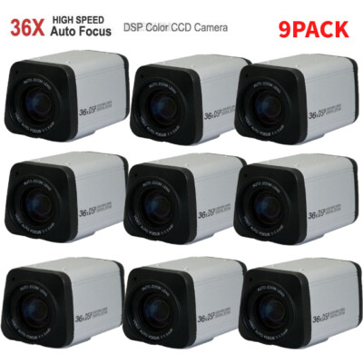 9PACK CCTV 1/4" 1200TVL 36X Optical Zoom DSP Color Video Box Camera ...